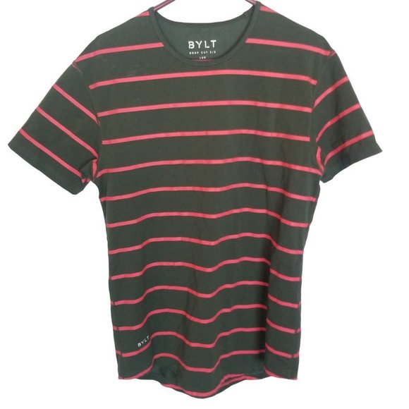 BYLT Basics | Shirts | Bylt Mens M Dark Green Pink Striped Lux Drop Cut ...